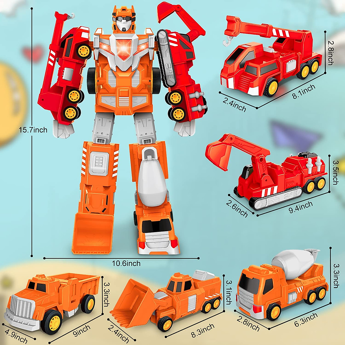 Kids Toys Car Transform Toy: Toys for 5 Year Old Boys | Robot Toys for 3 4 5 6 7 Year Old Boys Girls | 5 in 1 STEM Building Toys for Kids Age 4-8 | Construction Trucks Toddler Toys Birthday Boy Gifts