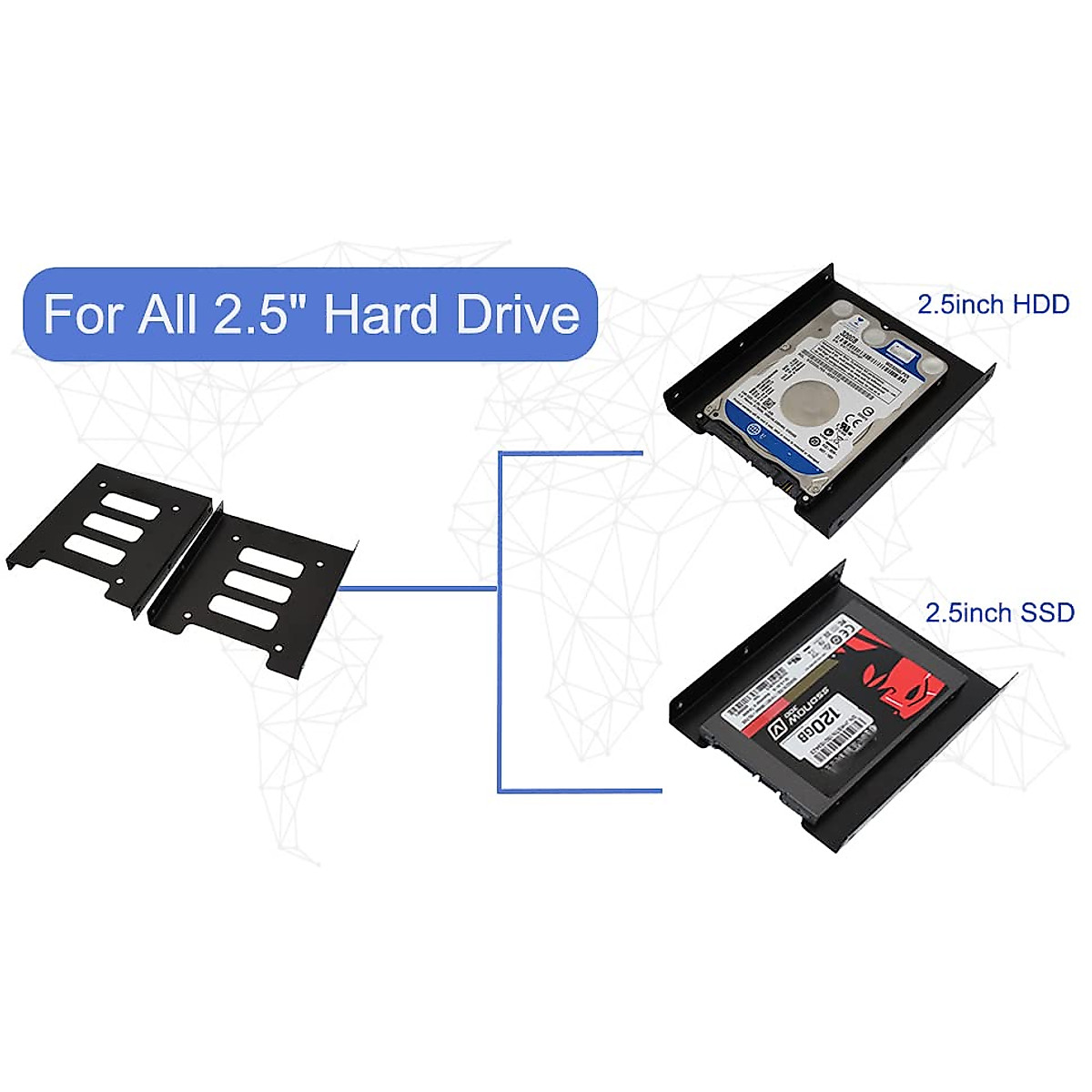 2.5 to 3.5 Hard Drive Adapter, SNANSHI SSD Mounting Bracket SSD HDD Metal Mounting Bracket 2.5 to 3.5 Adapter for PC SSD (Pack of 2)