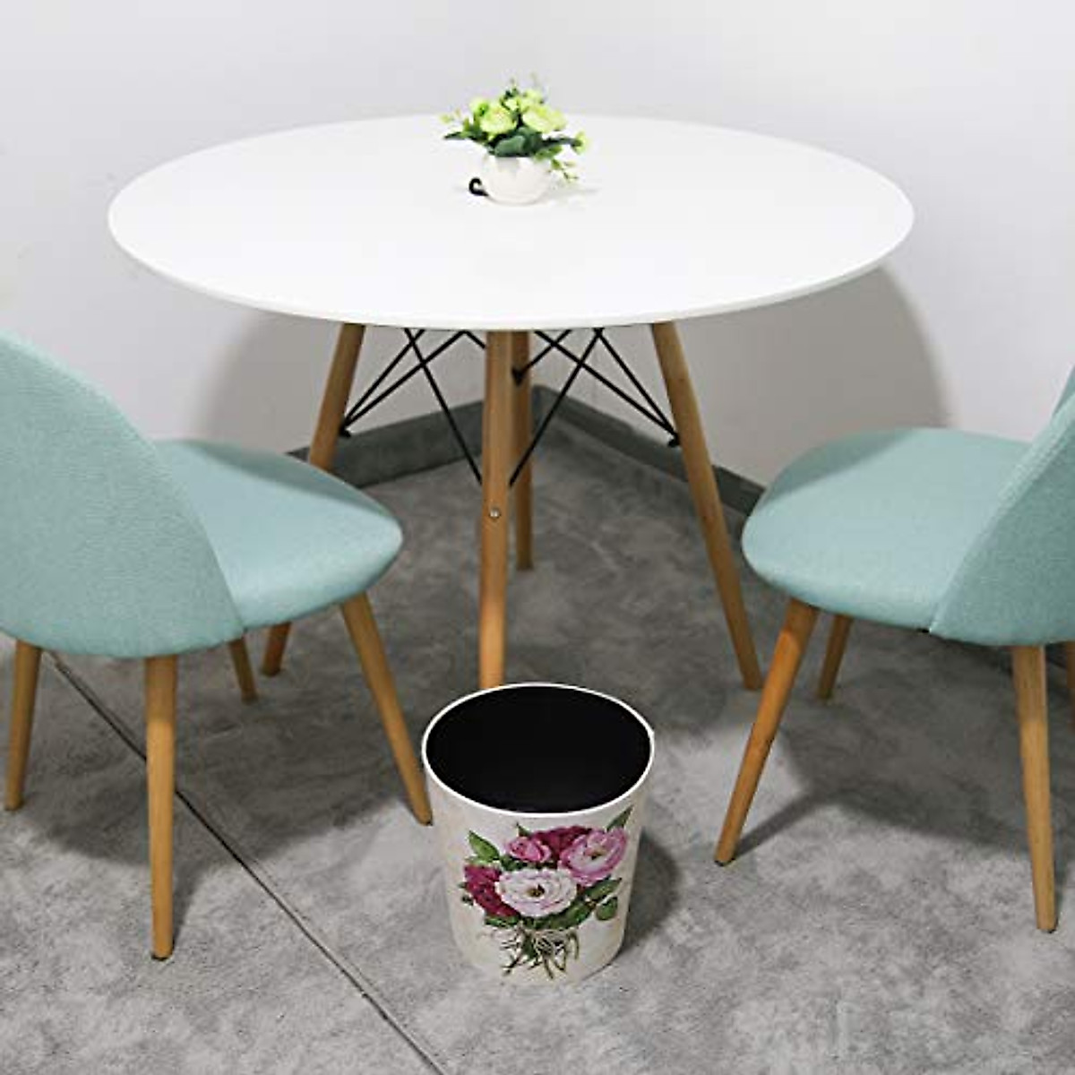 Scakbyer 10L/2.64 Gallon Trash Can Waterproof PU Leather Flowers Pattern Wastebasket Paper Basket Dustbin Garbage Bin - (Type 6)