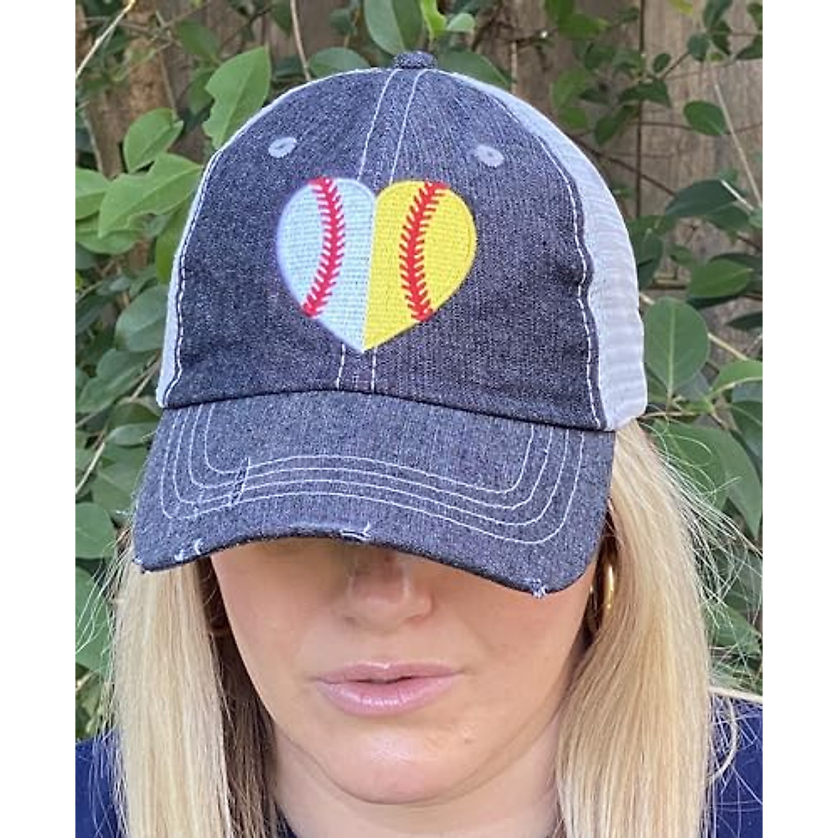 Cocomo Soul Womens Ball Mom Hat | Ball Mom | Ball Mom Baseball Softball Mom Hat | Half Baseball Half Softball Hat 400 Dark Grey