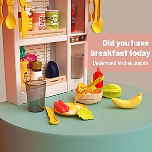 Kids Kitchen Play Set，Interactive Kids Kitchen Play Set with 50Pcs of Pretend Kitchen Toys，Realistic Sound Effects，and Simulated Functionality - Suitable for Toddlers Aged 2-12 Years(Pink)