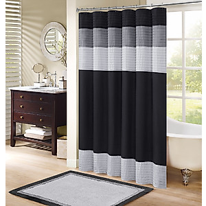 Comfort Spaces Windsor Bathroom Shower Pieced Ruffle Pattern Modern Elegant Microfiber Fabric Bath Curtains, 72x72, Black