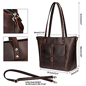 S-ZONE Women Vintage Genuine Leather Tote Bag Large Shoulder Purse Work Handbag