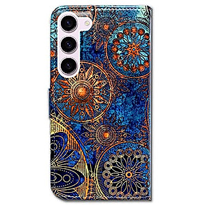 Bcov Galaxy S23 Plus Case, Gorgeous Colours Circle Mandala Leather Flip Phone Case Wallet Cover with Card Slot Holder Kickstand for Samsung Galaxy S23 Plus