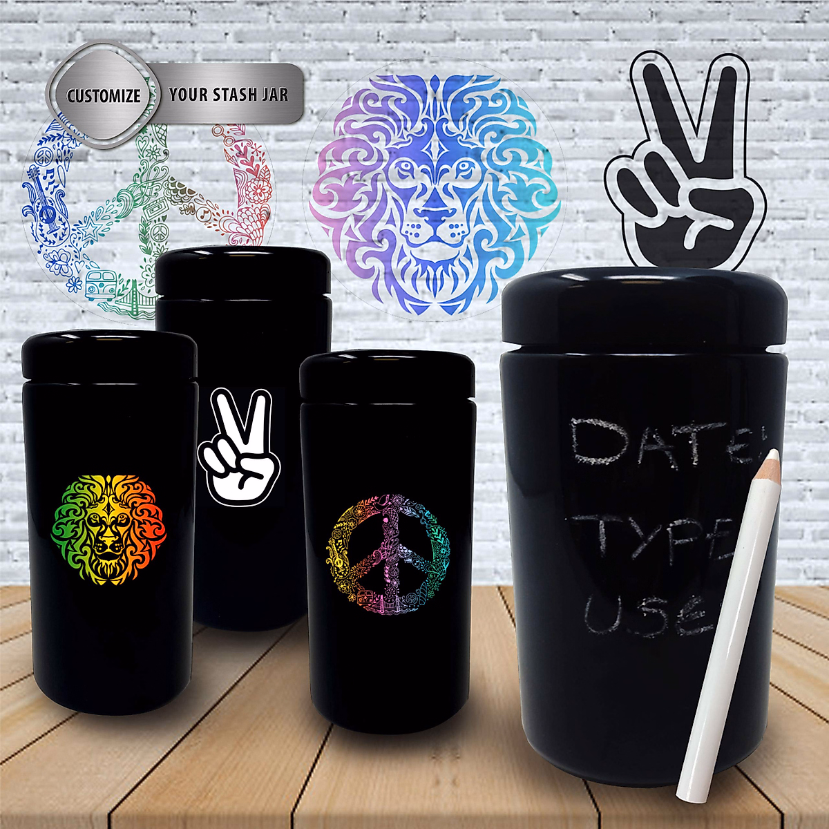 Stash Jar Smell Proof Container – (1000 ml, 2 Oz) Premium European UV Glass Jar Airtight Discreet with 2-8g Boveda Humidity Packs, 2 Smellproof Resealable Bags, Customizable Stickers & Labeling Pencil