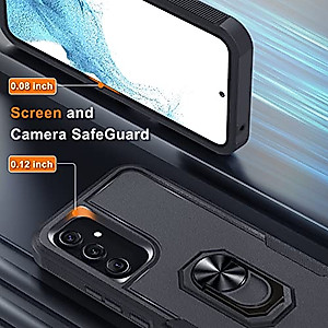 Samsung Galaxy A54 5G Case with Screen Protector (2 Packs),[Military Grade][Shockproof Protection][Built-in Ring Kickstand] Heavy Duty PC+TPU Dual Layer Case Cover-Black