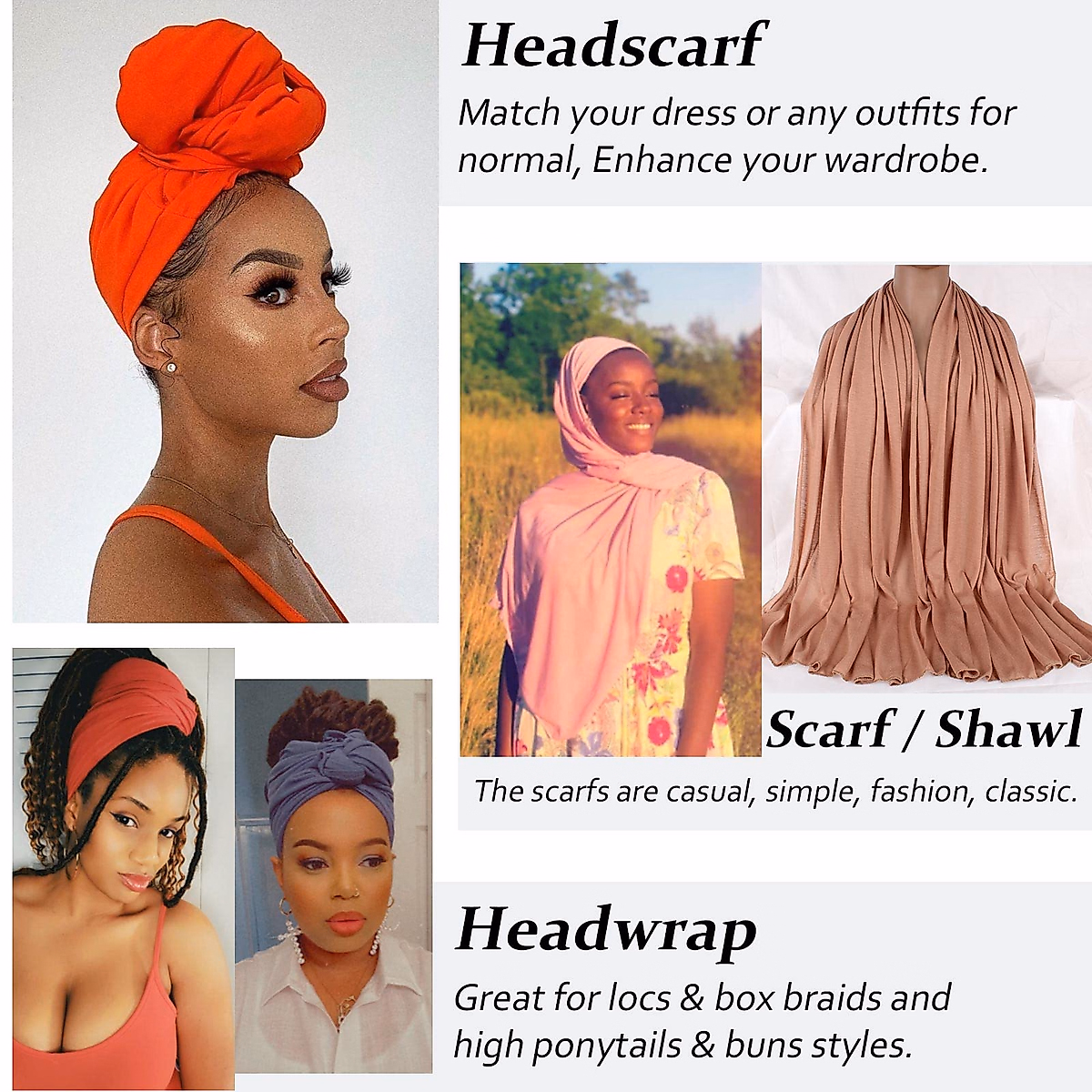 12 Pieces Stretch Head Wrap Jersey Turban Solid Color Bohemian Dye Headwraps African Fashion Headwear Headband Extra Long Hair Scarf Soft Breathable Turban Tie for Women 12 Colors