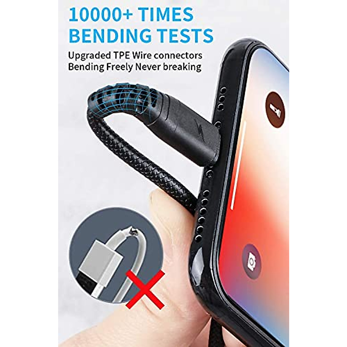 [3 Pack] Apple MFi Certified iPhone Charger 6ft, Cabepow Lightning Cable 6 Foot, iPhone Charging Cord 6 Feet 2.4A USB Cables for iPhone Pro Max/Xs/XR/X/8 Plus/7/6s/6/5c/5 (Black)