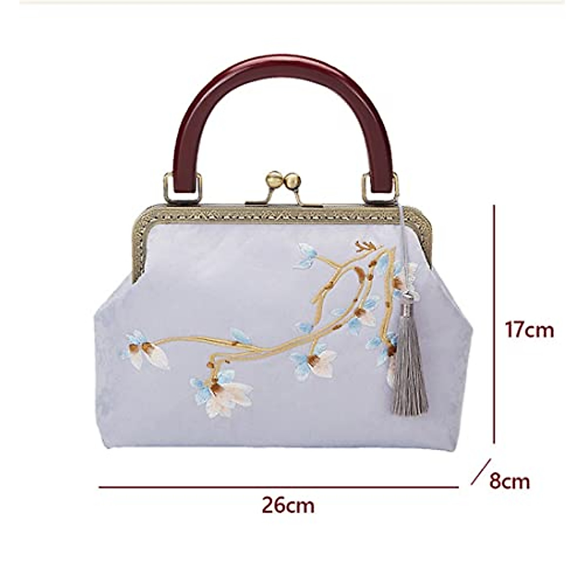 ZLXDP Traditional Embroidered Mouth Gold Bag Chinese Tassel Handbag Women's Cheongsam Bag Dinner Handbag (Color : E, Size : 26x17x8cm(LxHxW))