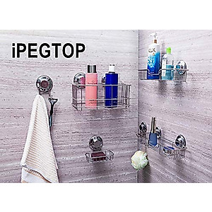 iPEGTOP Shower Caddy Basket Shelf & Soap Dish Holder & Bath Hook for Bathroom Shampoo Conditioner Kitchen Storage Organizer Rustproof Stainless Steel, No Drilling Suction Cup - 3 Pack