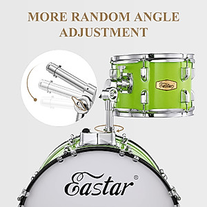 Eastar 4 Drum 2 Cymbal Drum Set for Adults, 18'' Complete Drum Kit for Intermediate Drum Play, Green (EDS-540GN)