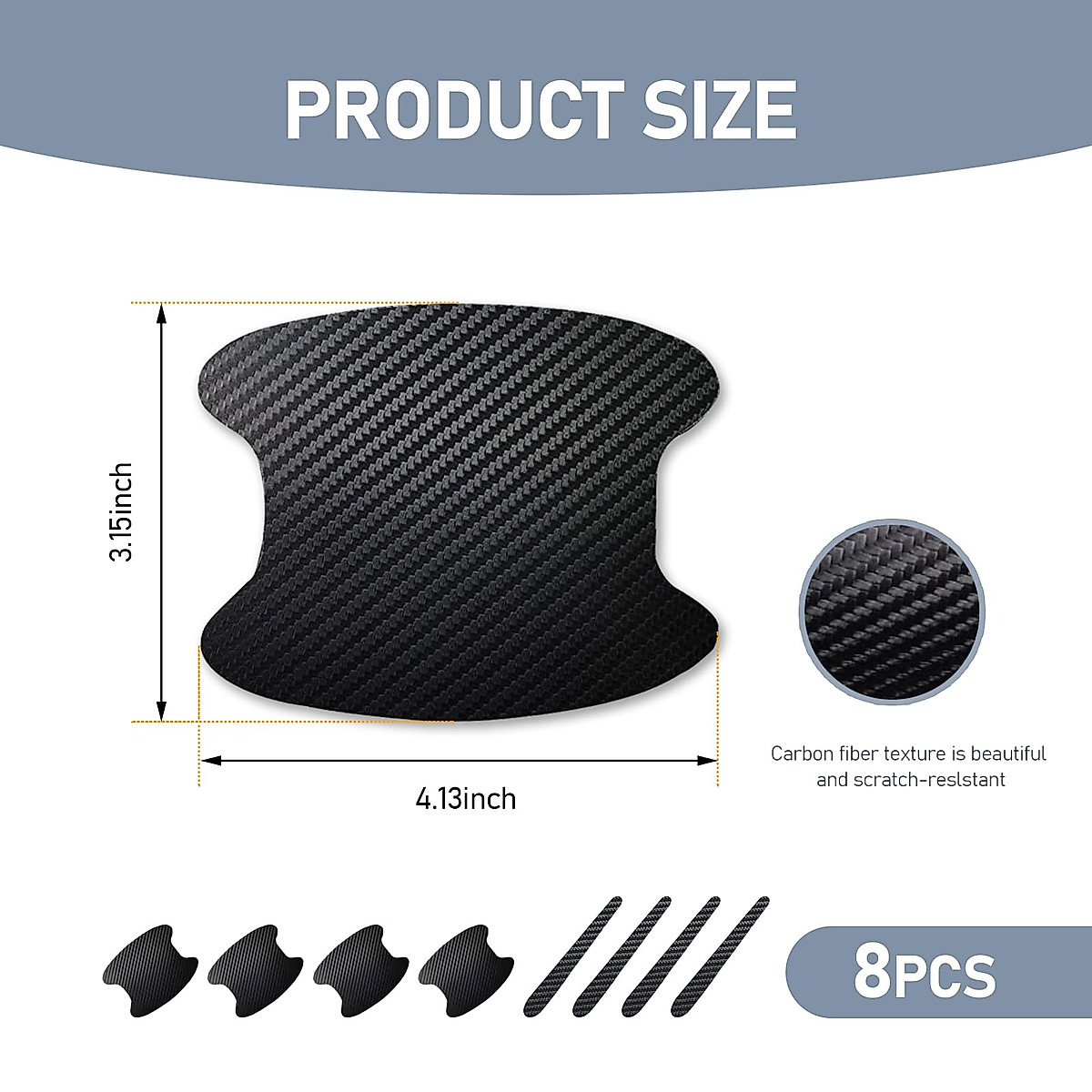 ZKFAR 8 PCS Carbon Fiber Black Leather Door Bowl Sticker for Car, Door Handle Scratch Protector, Universal Fit