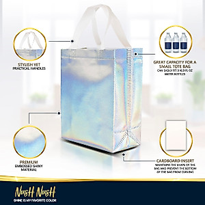 Nush Nush Set of 30 Iridescent Gift Bags in Bulk - Holographic Reusable Gift Bags Medium Size - Goodie Bags, Birthday Gift Bags With Handles, Party Favor Bags, Goody Bags, Return Gift Bags - 8Wx4Dx10H