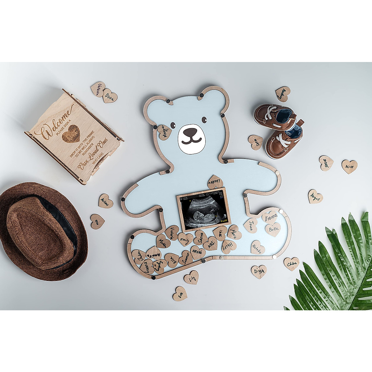 Baby Shower Guest Book Alternatives - We Can Bearly Wait Baby Shower Decorations For Boy- Teddy Bear Baby Shower Decorations - Centerpiece - Woodland Baby Shower Ultrasound Photo Frame (Blue)