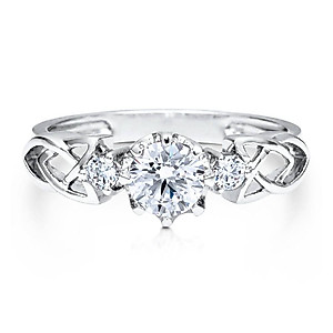 BERRICLE Sterling Silver 3-Stone Wedding Engagement Rings Round Cubic Zirconia CZ Celtic Knot Promise Ring for Women, Rhodium Plated Size 7.5