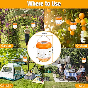 Wasp Traps Outdoor Hanging, Yellow Jacket Wasp Catcher for Trapping Hornet, Non-Toxic Reusable Wasp Catcher for Outdoors Trapping Wasp, Wasp Trap Solar Power Outdoor with LED Light,2P-Orange