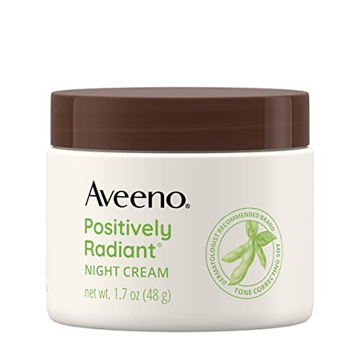 Aveeno Positively Radiant Intensive Moisturizing Night Cream with Total Soy Complex & Vitamin B3, Oil-Free, Non-Greasy, Hypoallergenic & Non-Comedogenic, 1.7 oz