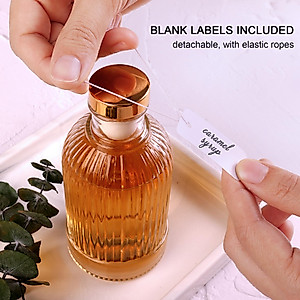 Furnizone Glass Syrup Dispenser Set - 4 Pack 7oz Bottles with Metal Pour Spouts, Stoppers, Spoons for Coffee, Tea, Vanilla, Caramel, Honey