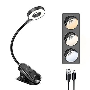 enclize Book Light for Reading in Bed,Rechargeable LED Reading Light with Stepless Brightness & 3 Color Temperature, Easy Clip On Reading Lamp for Reading at Night in Bed for Bookworms,Students，Black