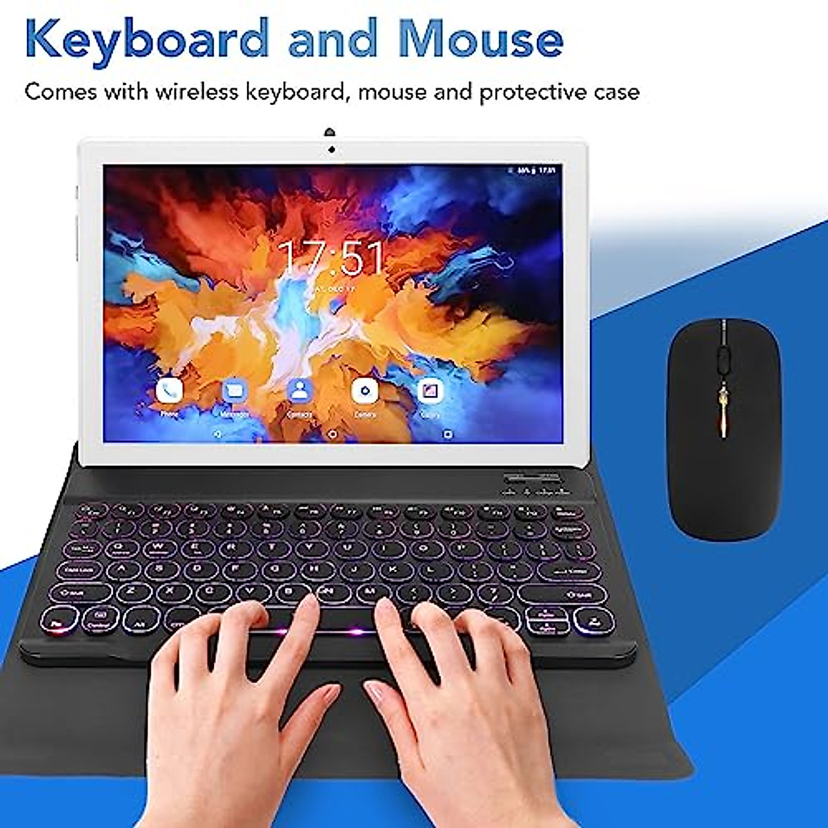 10.1 Inch Tablet Android 11 Tablet, 4G LTE Tablet with BT Keyboard for Business Office Students, Octa Core Tablet PC with BT Keybaord, 12GB RAM 256GB ROM, Gifts (White)