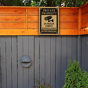 Amexiu Private Property No Trespassing 24 Hours CCTV Camera Video Surveillance Warning Sign | 10" x 7" Rust Free Aluminum Easy Mounting Fade Resistance, 2 Pack