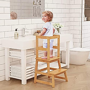 Popin Lover Kitchen Step Stool for Kids and Toddlers with Safety Rail, Kids Step Stool Standing Tower Learning Stool for Bathroom& Kitchen