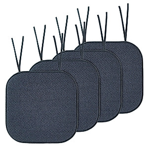 Elegant Comfort Chair Cushion Covers with Ties and Non Skid Rubber Backing-Thick Memory Foam - Soft Cushion Pad- Rounded Square Seat Cover-16 x 16 Inches- Honeycomb Textured Pattern, Set of 4, Gray