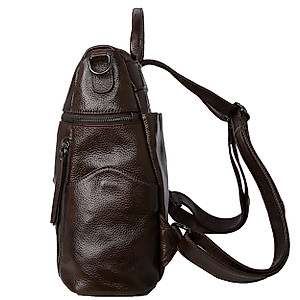 Iswee Genuine Leather Vintage Casual Daypack Backpacks Travel Essentials Anti-theft Work Fashion Backpack Purse for Women (Coffee)