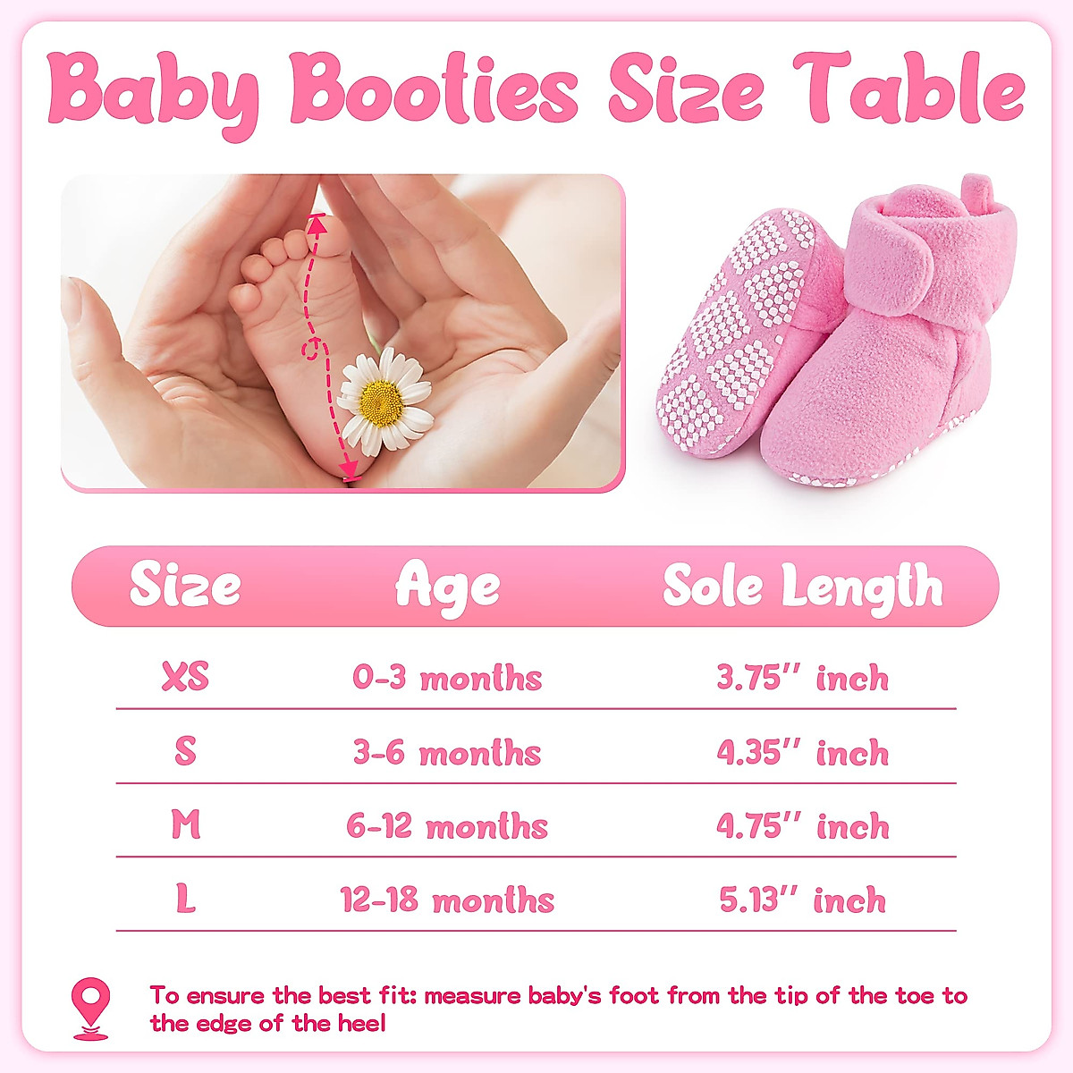 Pro Goleem Fleece Baby Booties, Warm Cozy Baby Slippers, Stay On Sock Shoes, Easy to Put on, Unisex Baby Gifts, Soft Non-Slip Adjustable Newborn Boots for Boys and Girls 12-18 Months, Pink