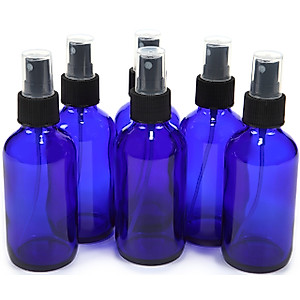 Vivaplex 6 pieces, Cobalt Blue, 4 oz Glass Bottles, with Black Fine Mist Sprayer