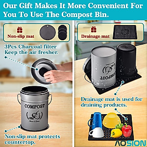 AOSION Countertop Compost Bin Kitchen,Odorless Indoor Compost Bin with Lid and Compost Bags,Compost Bucket Composter Container for Food Waste,Grey