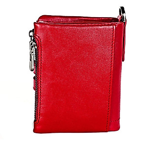Vintage Women's RFID Blocking Leather Wallet small Chain (Red)