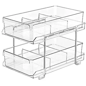 DYFAIS 2 Tier Clear Organizer with Dividers, Multi-Purpose Slide-Out Storage Container, Kitchen Pantry Medicine Cabniet Bins, Bathroom Vanity Counter Organizing Tray, Under Sink Closet Organization