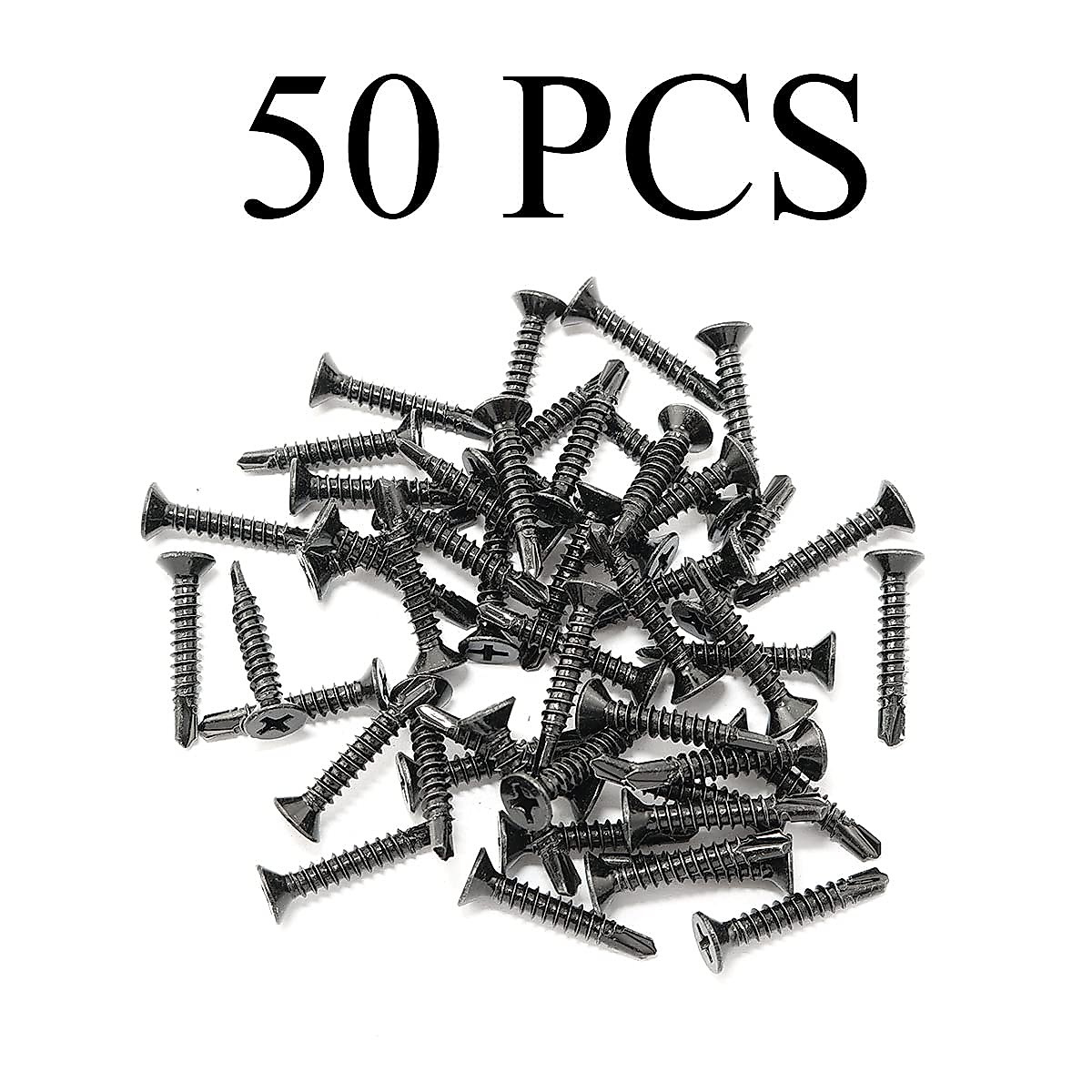 Pro Bamboo Kitchen #8 x 1Inch Self Drilling Screw 50PCS Black Flat Head Phillips Self Tapping Screws #8 x 1