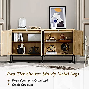 QEIUZON Modern Sideboard Cabinet, Accent Storage Cabinet with Rattan Doors and Adjustable Shelves, Freestanding Sideboard Storage Cabinet for Kitchen Dining Living Room Office (Natural)