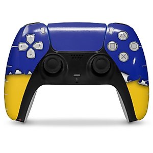 WraptorSkinz Skin Wrap compatible with Sony PS5 DualSense Controller Ripped Colors Blue Yellow (CONTROLLER NOT INCLUDED)