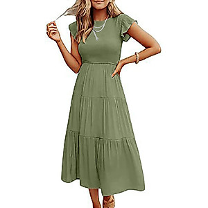 Ceboyel Womens Flutter Sleeve Summer Dresses Bohemian Maxi Long Dress Tiered Ruffle Dresses Elegant Casual Weddings Clothing