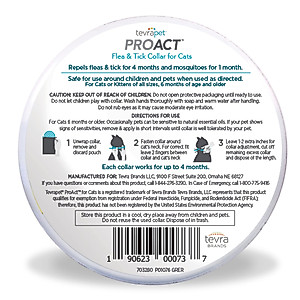 TevraPet Proact Flea and Tick Collar for Cats, 8 Months of Flea and Tick Protection, Repels Mosquitos - 2ct