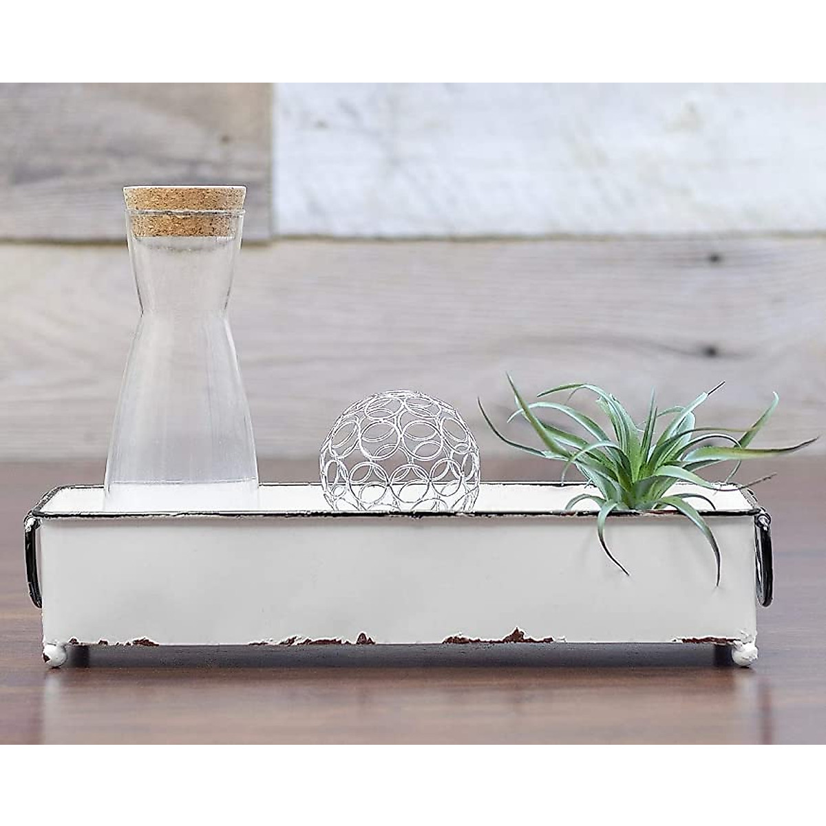 LARGE Rustic White Rectangle Metal Bin - 16.5'' Long - Great for Display or Storage - Silvercloud Trading Co., White with Black