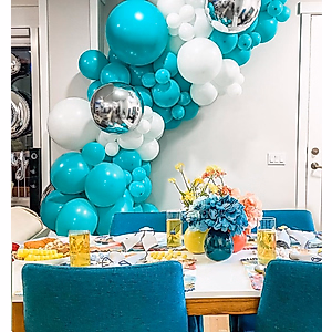AIOZX Teal Balloons Garland Arch Kit, 107pcs Teal Blue Silver White Balloons Turquoise Balloons for Baby Shower Wedding Anniversary Gender Reveal Birthday Party Decoration
