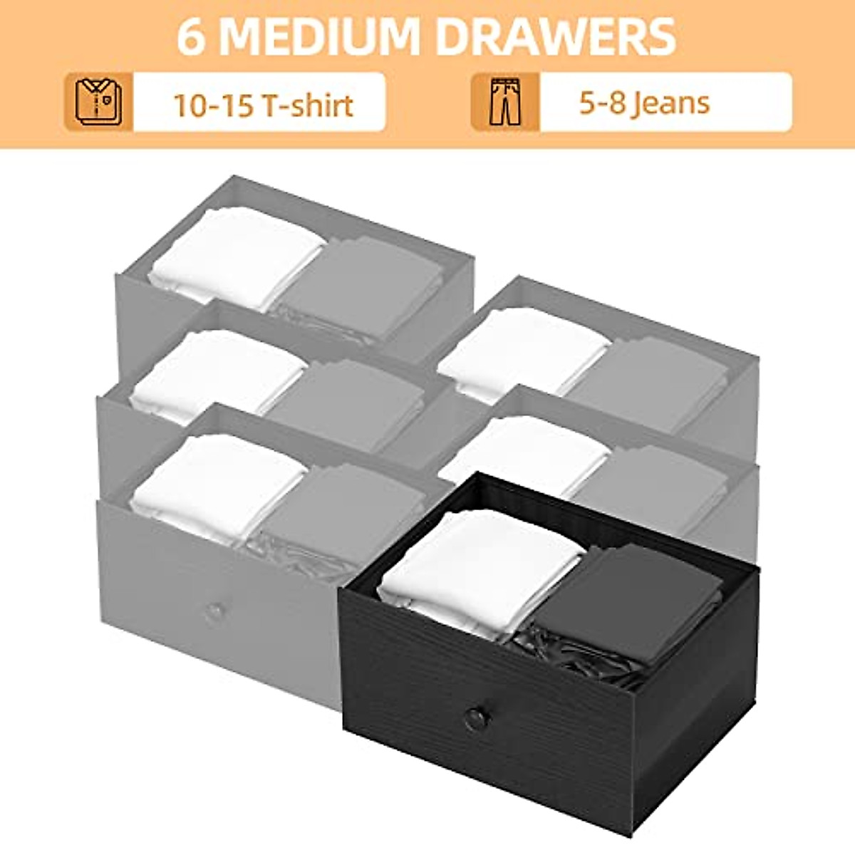 Visiblesser Black Dresser for Bedroom, Fabric Dresser for Closet, 6 Drawer Dresser with Metal Frame, Storage Organizer for Living Room, Hallway, Nursery