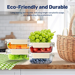 YSSOA Food Meal Prep Containers with Exclusive Glass Lids, Glass Storage Containers with Lids, BPA-Free, Glass Lunch Boxes for Lunch, Pantry Organizers and Storage, Freezer to Oven Safe, Leak Proof