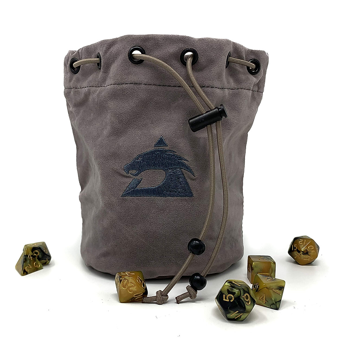 Dundra Multipocket Dice Bag - DND Velvet Pouch - Large Dice Bags for D&D with Pockets - Soft Case for RPG Dice Storage - Drawstring Pouches for Role Playing Games Dice Set - Polyhedral Dice Bag (Grey)