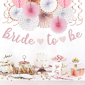 Pink Rose-Gold Bridal-Shower Party-Decorations Streamers - 17pcs Kits Bride To Be Banner Garland,Bachelorette Wedding Paper Tissue Pom Poms Fan,Honeycomb Lanterns Decor Panduola