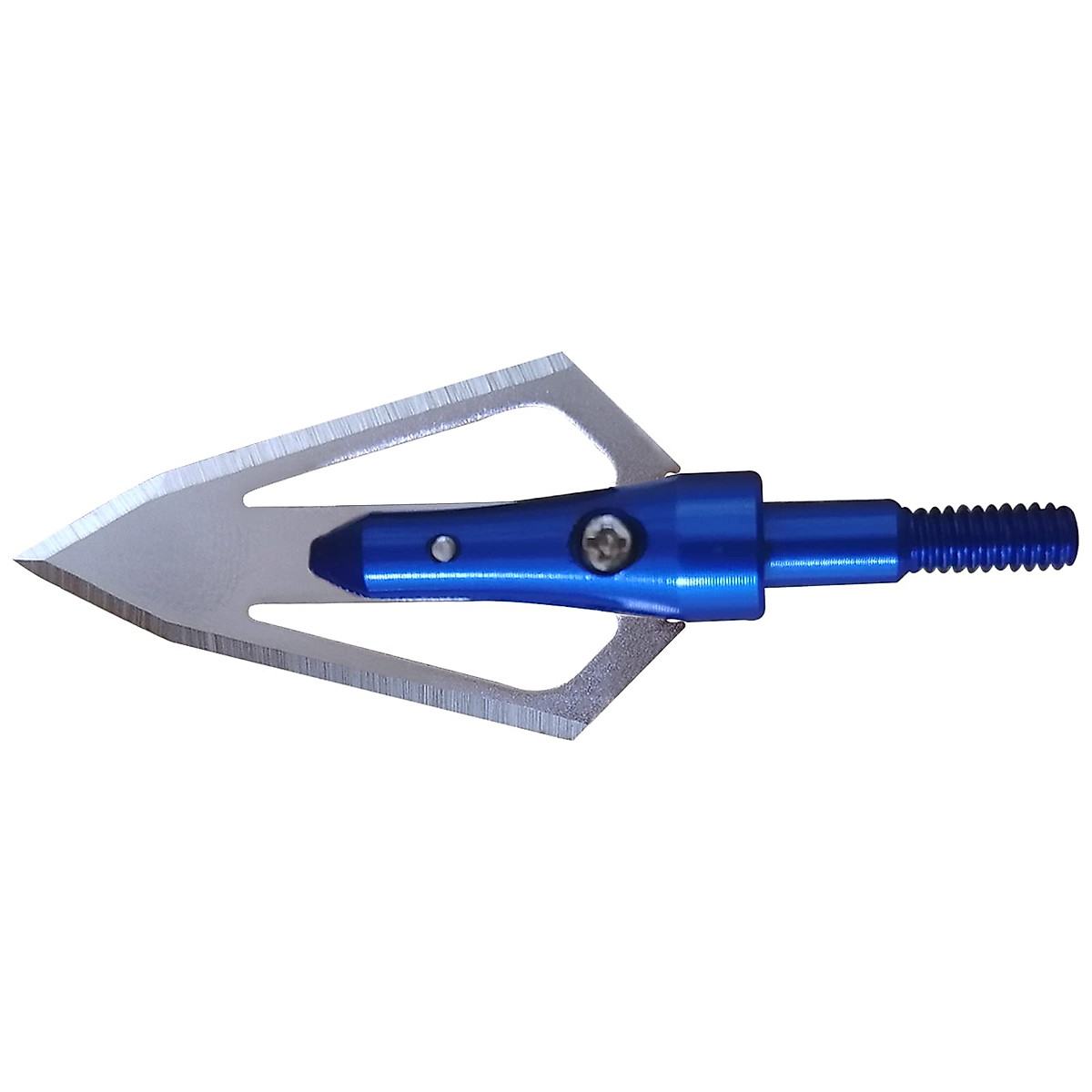 e5e10 Steel Flat Broadheads with 2 Blades 100 Grain Hunting Arrow Tips Screw Thread 0.9" Cut Archery Arrowheads + 1 pcs Black Broadhead Case Plastic Portable Case for Arrowheads (12pcs) (Blue)