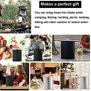 Hip Flasks for Liquor for Men Women Black 8OZ Hip Flask with Silver lid with 1 pcs Funnel for Wedding Party Groomsman Bridesmaid Birthdays Gift