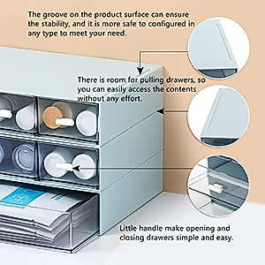 RHBLME Desk Organizer with 6 Drawers, Makeup Organizer, Plastic Makeup Storage, Cosmetic Storage Organizer, Detachable Desk Storage Box, Bathroom Organization Boxes, Desktop Storage Box, Blue