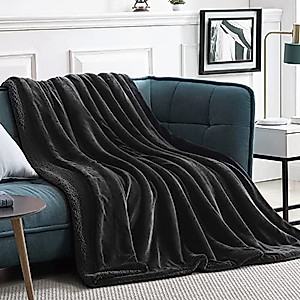 Walensee Sherpa Fleece Blanket (Twin Size 60”x80” Black) Plush Throw Fuzzy Super Soft Reversible Microfiber Flannel Blankets for Couch, Bed, Sofa Ultra Luxurious Warm and Cozy for All Seasons
