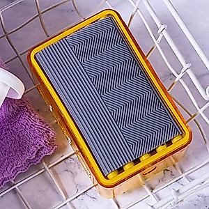 BORDSTRACT Soap Bubble Box, PP Hollow Elastic Design Soap Foaming Holder with Cover, Portable Soap Cleaning Storage Soap Dispenser for Home Travel Hiking Bathroom