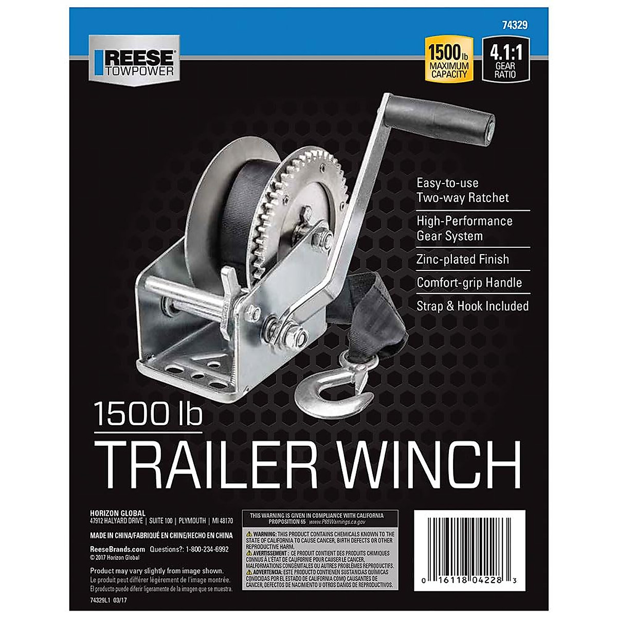 Reese Towpower 74329 Trailer Winch,Silver